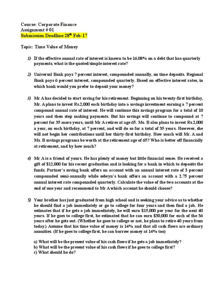 Assignment No 1 CF | PDF | Internal Rate Of Return | Capital Budgeting