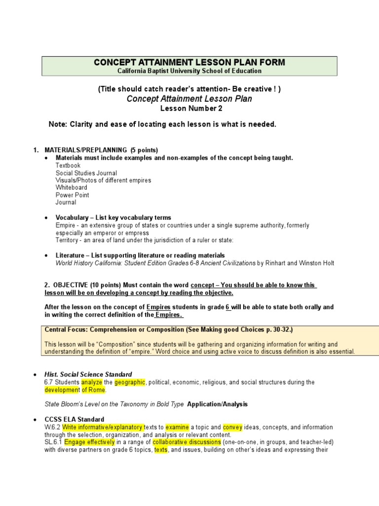 Concept Attainment Lesson Plan | PDF | Reading Comprehension | Monarch