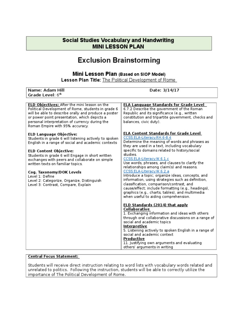 Social Studies Vocabulary and Handwriting Lesson Plan | PDF | Reading ...