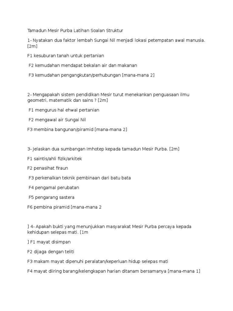 Tamadun Mesir Purba Latihan Soalan Struktur | PDF