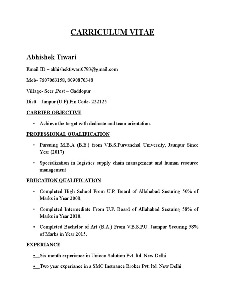 Carriculum Vitae: Abhishek Tiwari | PDF