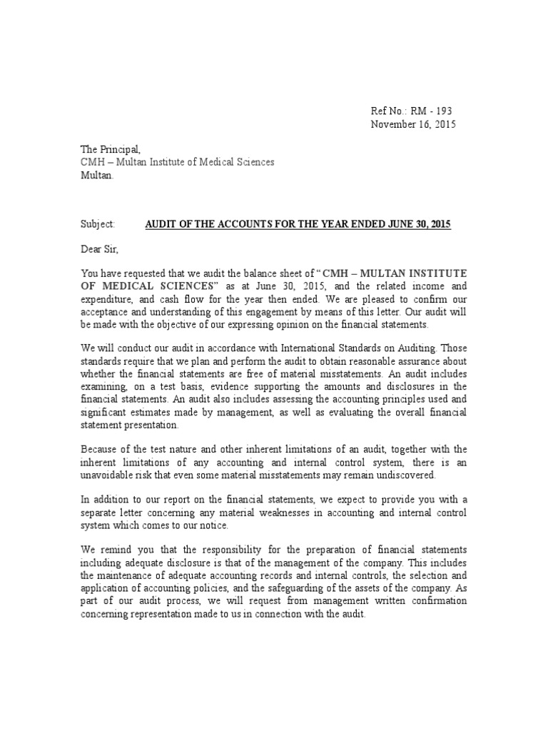 Engagement Letter | Internal Control | Audit