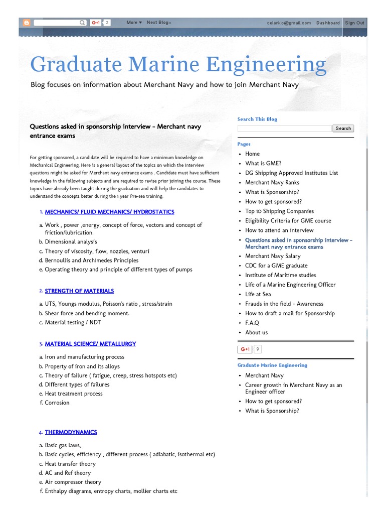 Graduate Marine Engineering - Questions Asked in Sponsorship Interview ...