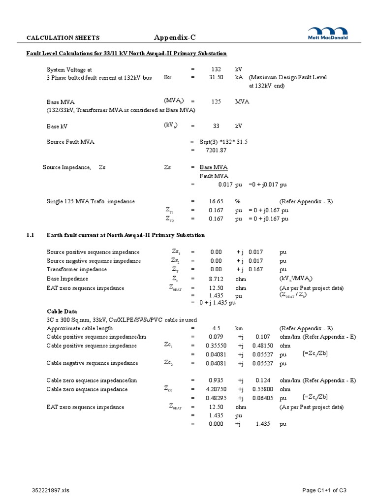 Appendix C Fault Level Calculation Rev 0 | PDF | Electrical Impedance ...