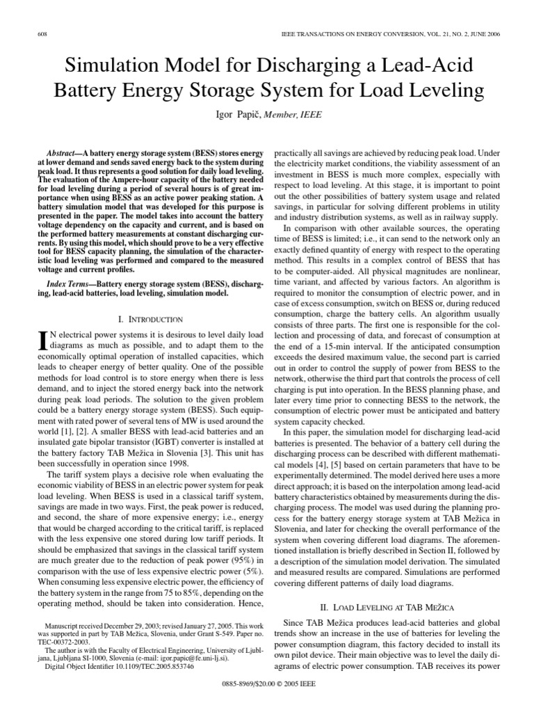 I. - PAPIC - Simulation Model For Discharging A Lead-Acid Batteries ...
