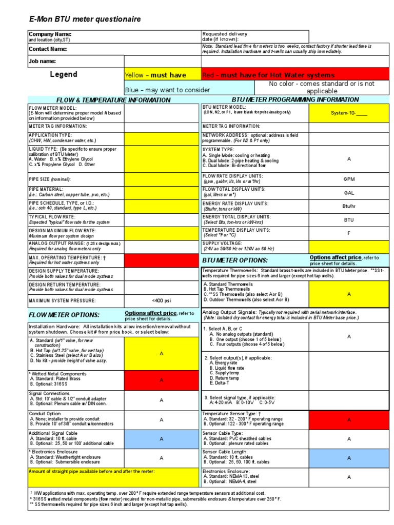 Btu Meter Form | PDF | Cable | Pipe (Fluid Conveyance)