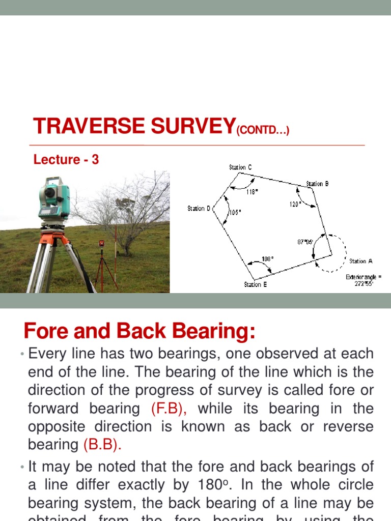Traverse Survey: Bearings & Calculations | PDF | Geomatics | Force