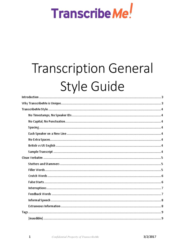 TranscribeMe Style Guide V1.2 | PDF | Comma | Quotation Mark