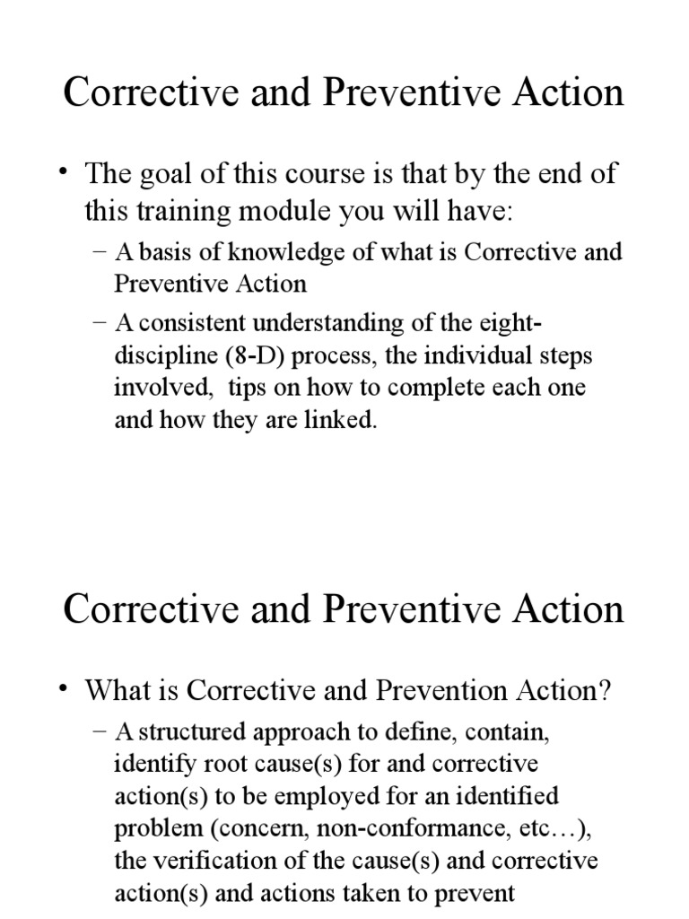 Corrective And Preventive Action Training The Importance Of Corrective