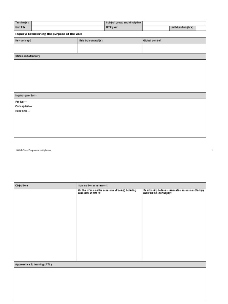 Blank Unit Planners Myp | PDF