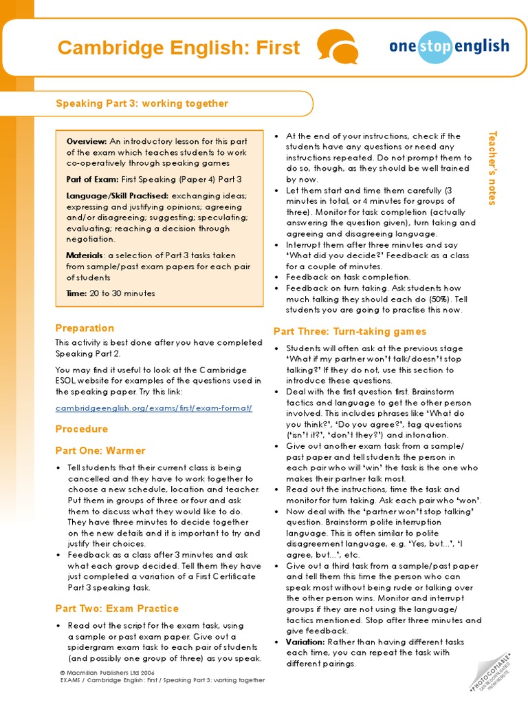 FCE CPE PART 3 Cambridge-English-First - Speaking-Part3 | PDF ...