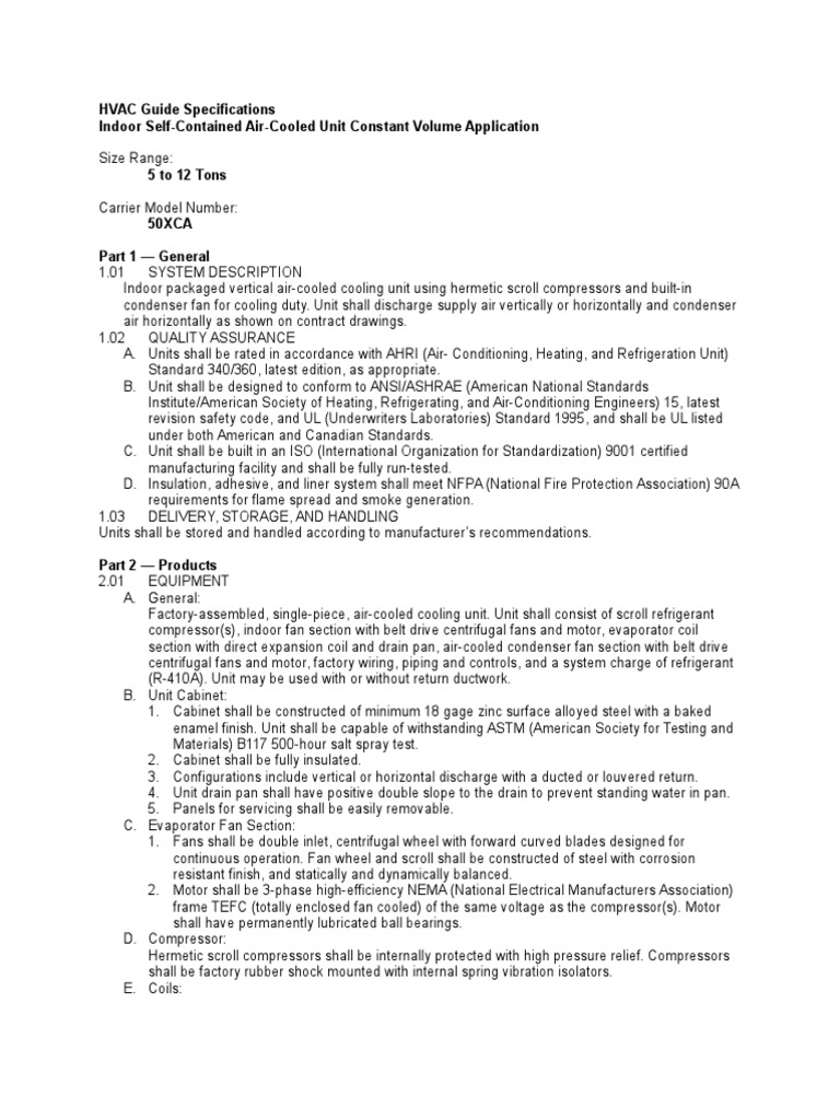 HVAC Guide Specifications Indoor Self-Contained Air-Cooled Unit ...