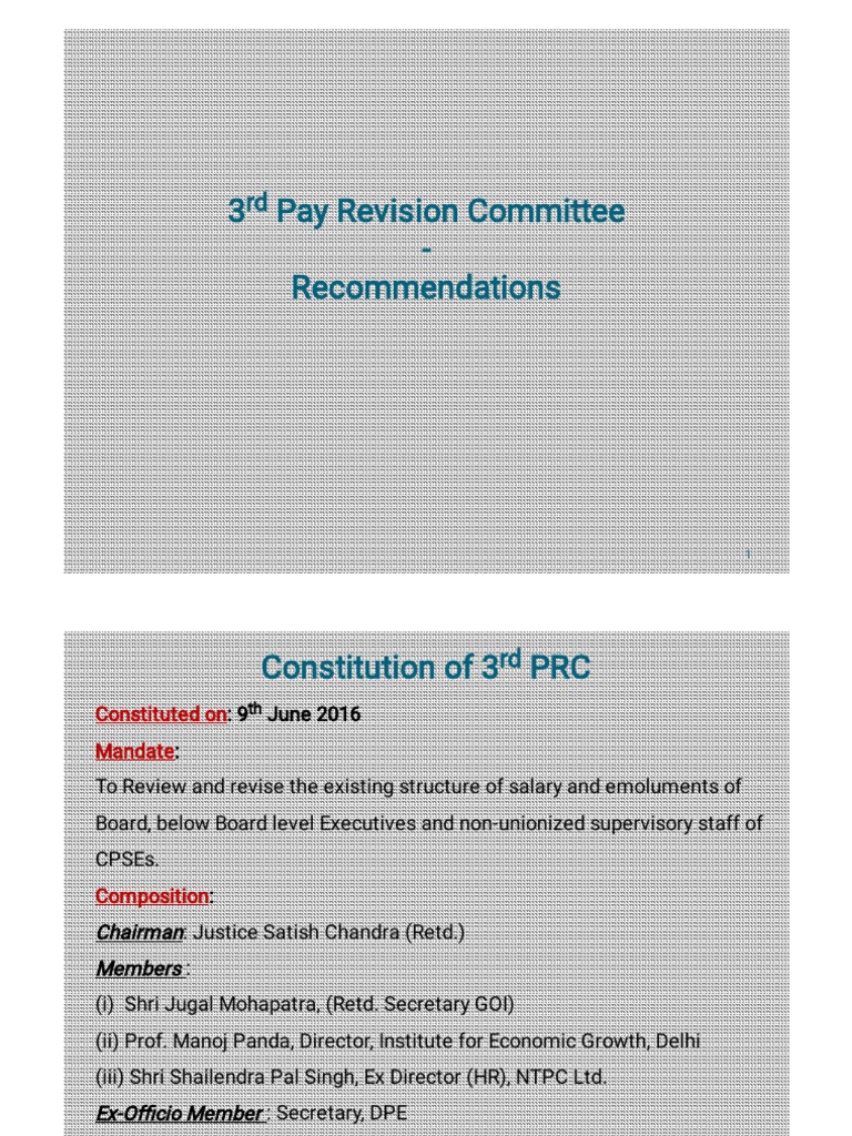 Presentation On 3rd PRC Recommendation | PDF | Employee Benefits | Pension