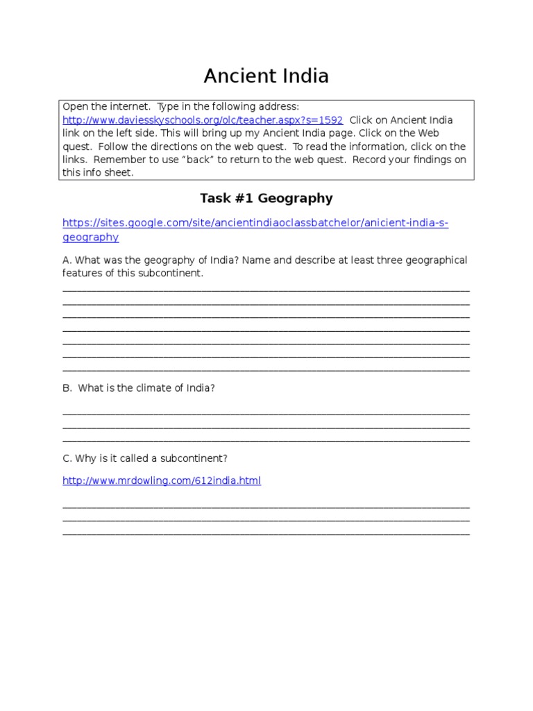 Ancient India Webquest 2013 | PDF