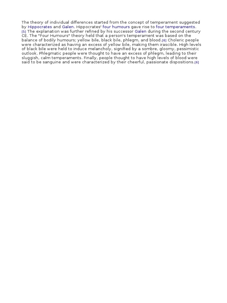 Hippocrates Galen Four Humours Four Temperaments Galen | PDF