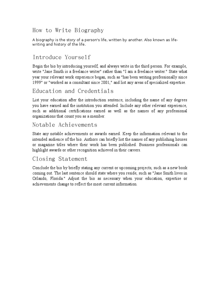 How To Write Biography | PDF