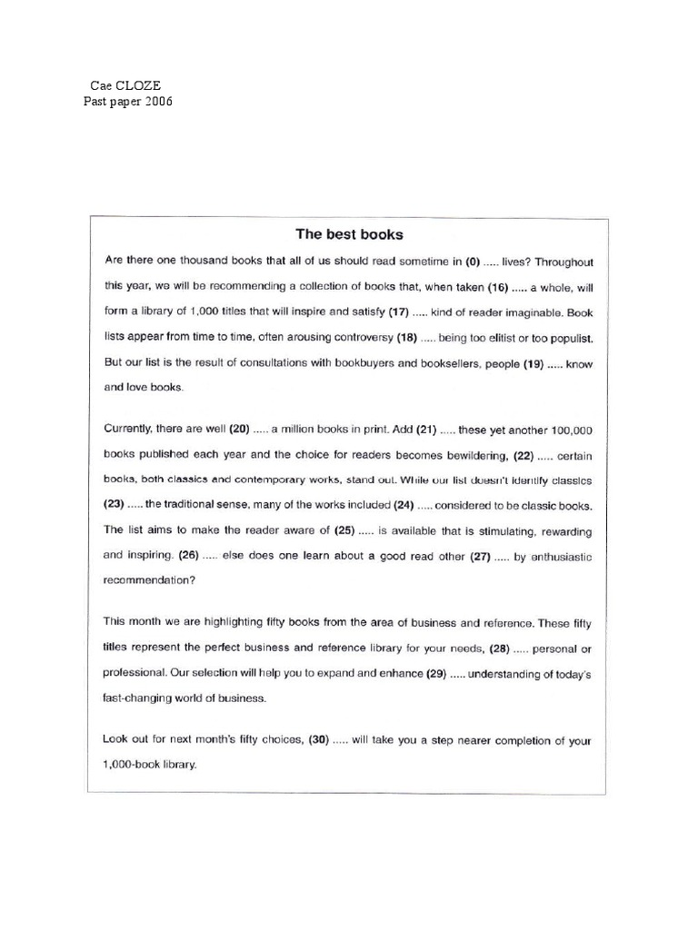 Cae Cloze Past Paper 2006 | PDF