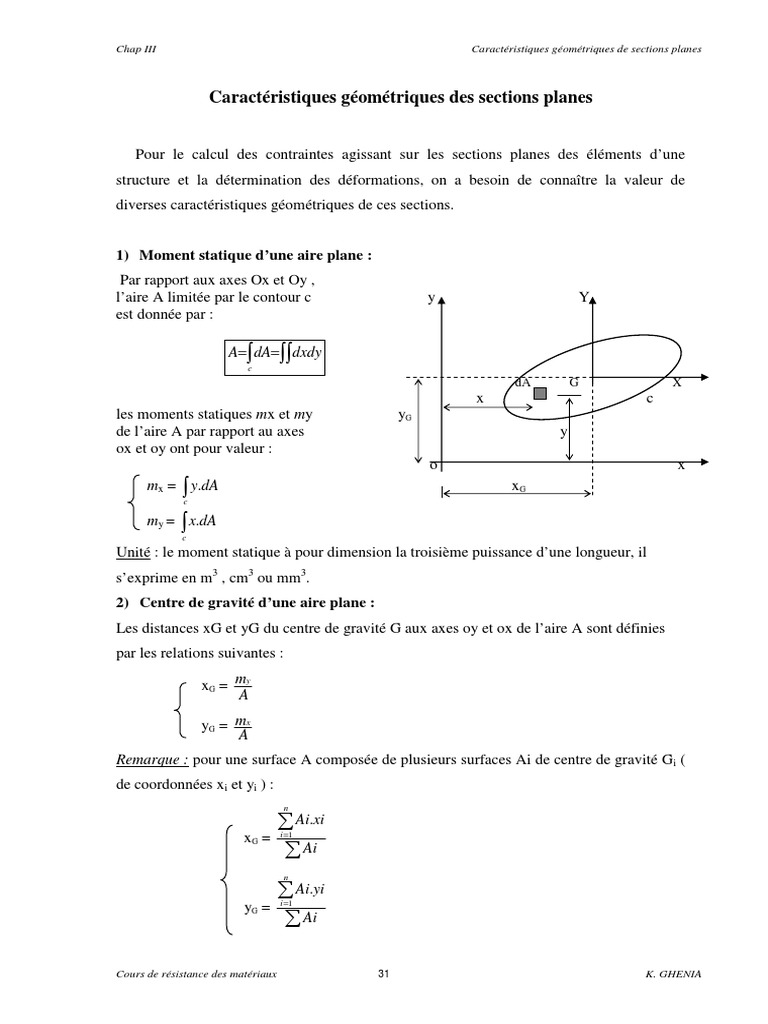 Chapitre3 Caracteristiques Geometriques Des Sections Planes | PDF | Centre d'inertie ...
