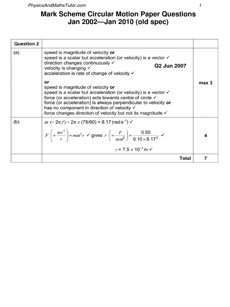 Circular Motion Exam Solutions | PDF