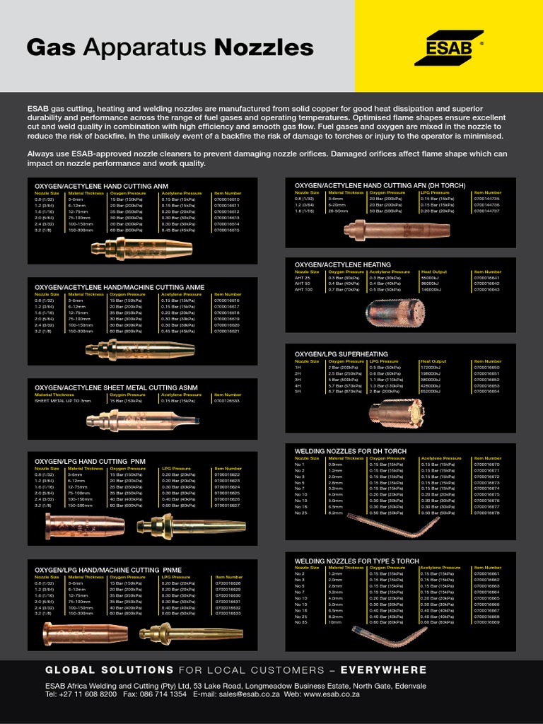 ESAB Nozzles | PDF | Chemical Engineering | Gases