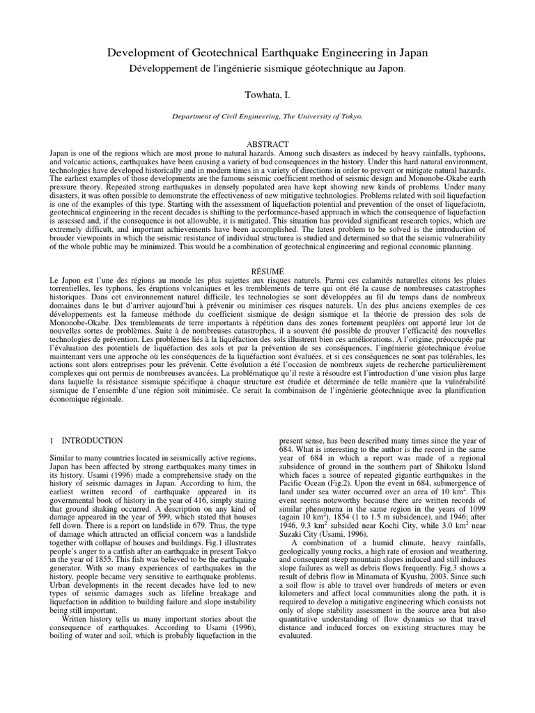 Geotechnical Earthquake Engineering in Japan: A History of Developments in Addressing Soil ...