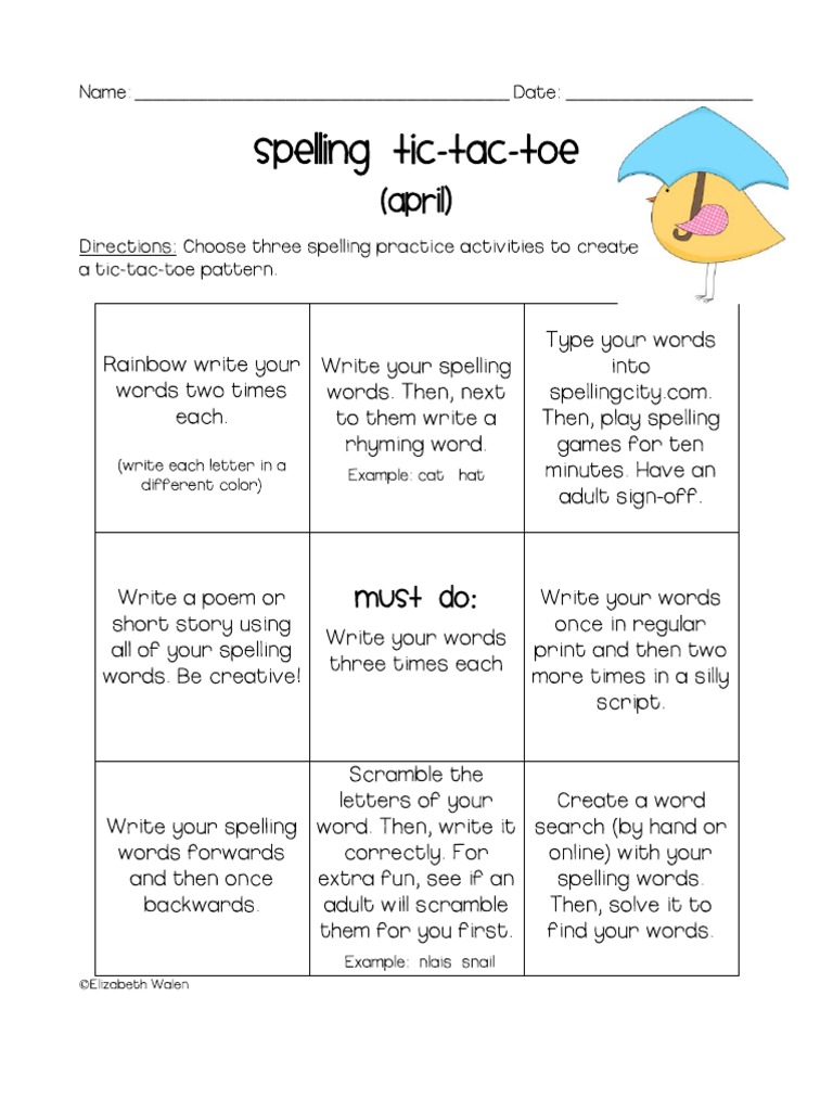 April Spelling Menu | PDF