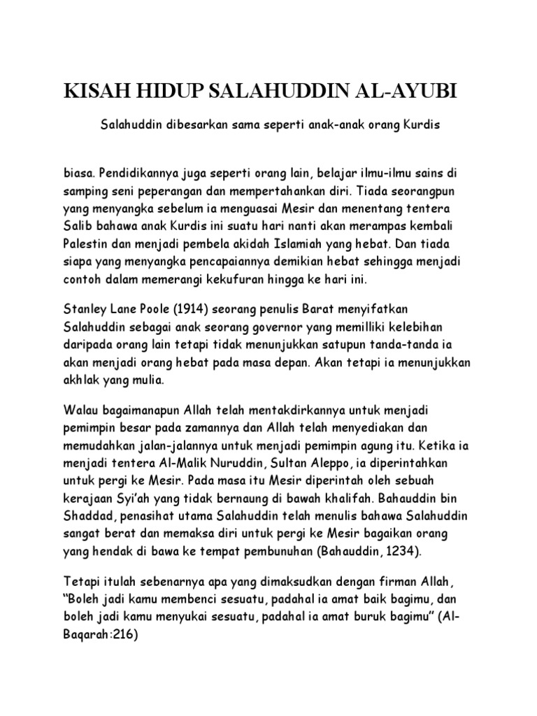 Kisah Panglima Perang Islam Salahuddin Al-Ayubi | PDF