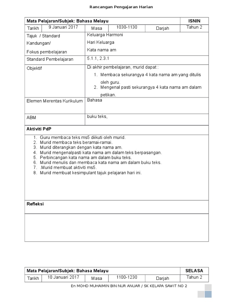 RPH BM Tahun 2 Minggu 2 | PDF