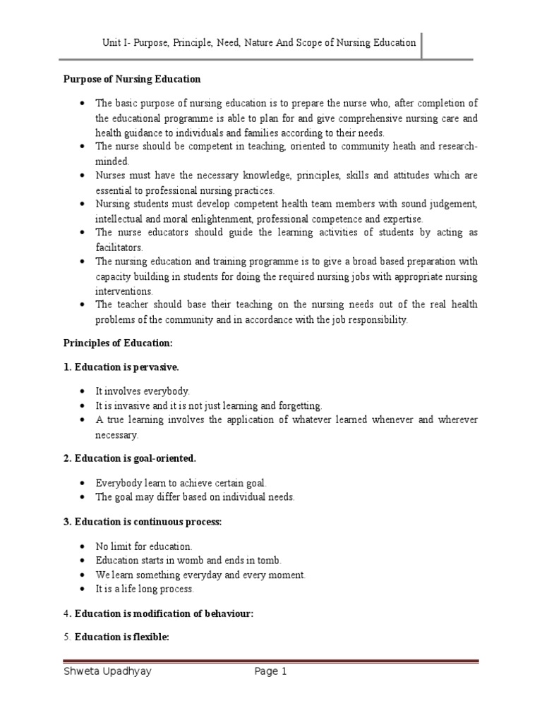Pupose, Principle, Scope PF Nursing Education | PDF | Nursing | Teachers