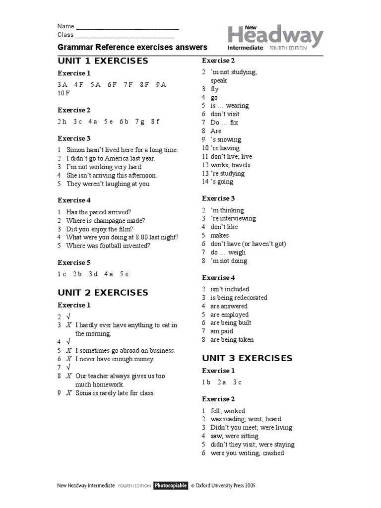 Hwy Int Grammar Reference Exercises Answers | PDF | Leisure Hwy Int Grammar Reference Exercises Answers | PDF | Leisure