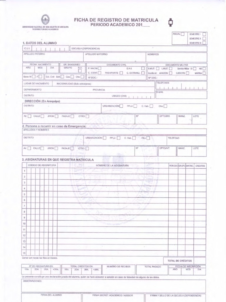 Ficha Registro Matricula | PDF