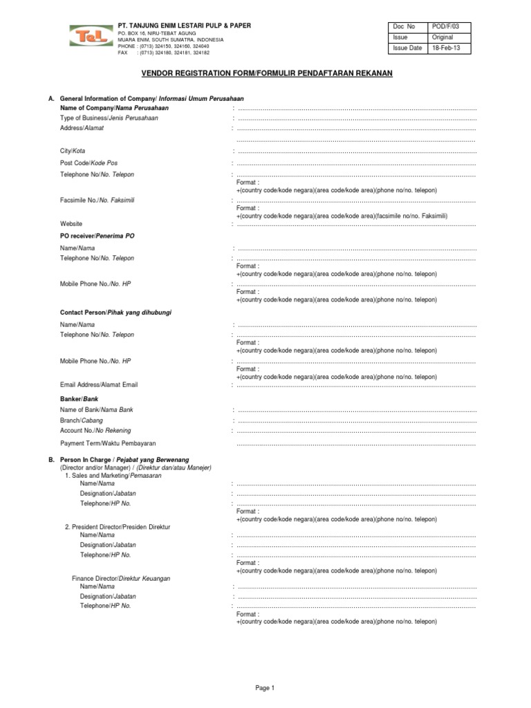 PT Tanjung Enim Lestari Contact Info | PDF