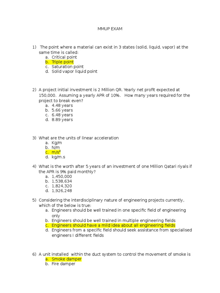 MMUP Exam: Engineering Concepts Review | PDF | Project Management ...