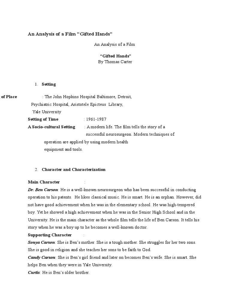 An Analysis of a Film Gifted Hands | Ben Carson | Plot (Narrative)
