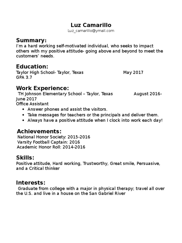 Luz Camarillo's Resume Overview | PDF | Self-Improvement
