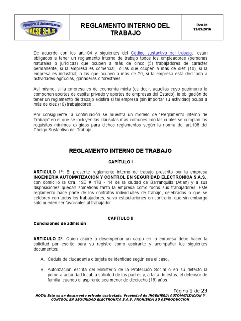 Reglamento Interno Del Trabajo | Derecho laboral | Salario