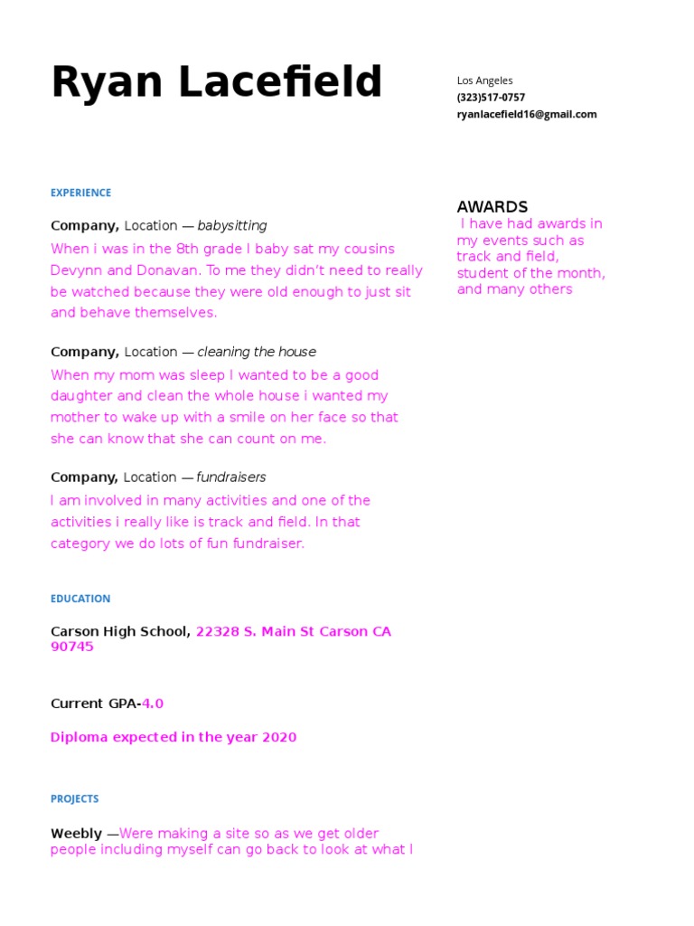 Ryan Lacefield's Experience & Achievements | PDF