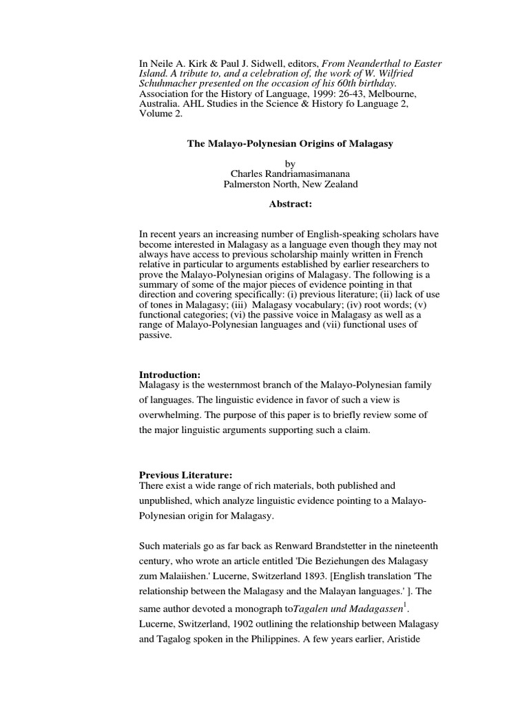 The Malayo-Polynesian Origins of Malagasy | PDF | Indonesian Language ...