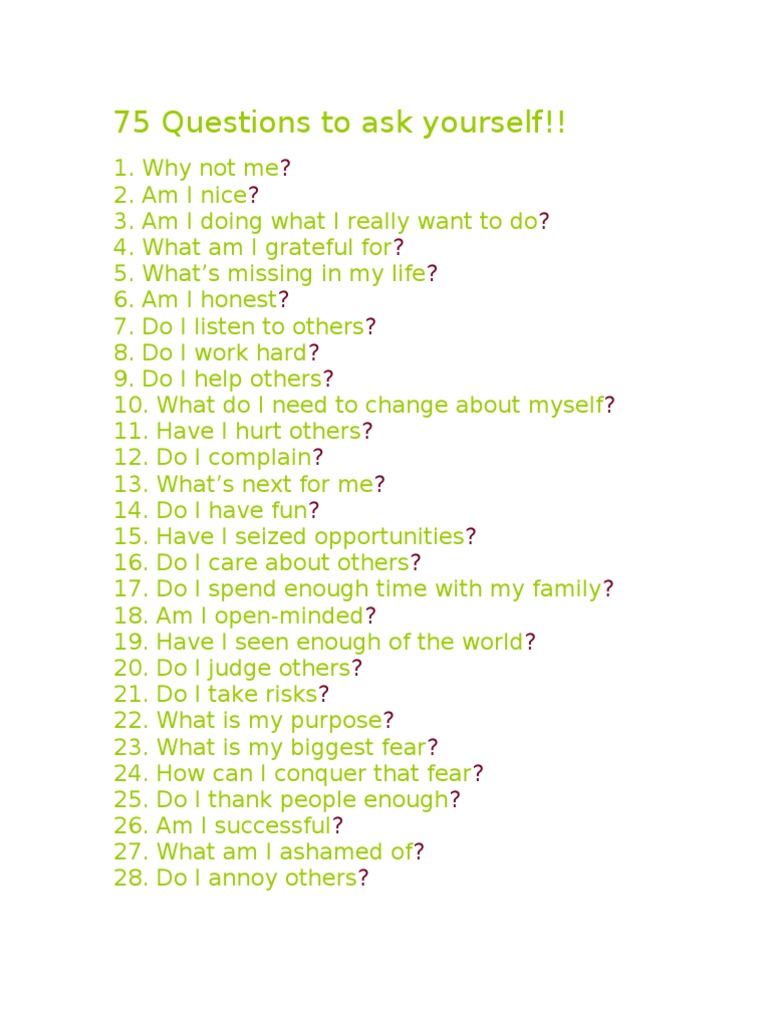 75 Questions To ASK Yourself | PDF | Lifestyle