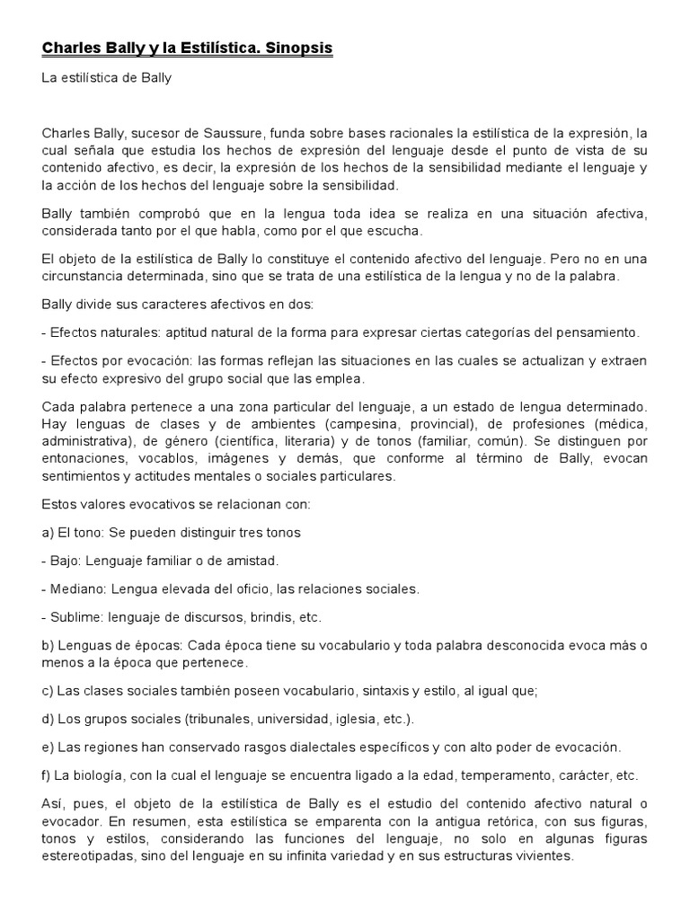 Charles Bally y La Estilística | PDF | Palabra | Lingüística