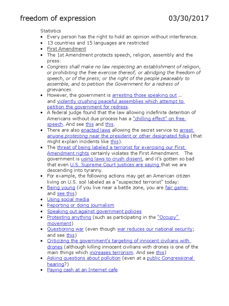 Freedom of Expression | PDF | First Amendment To The United States ...