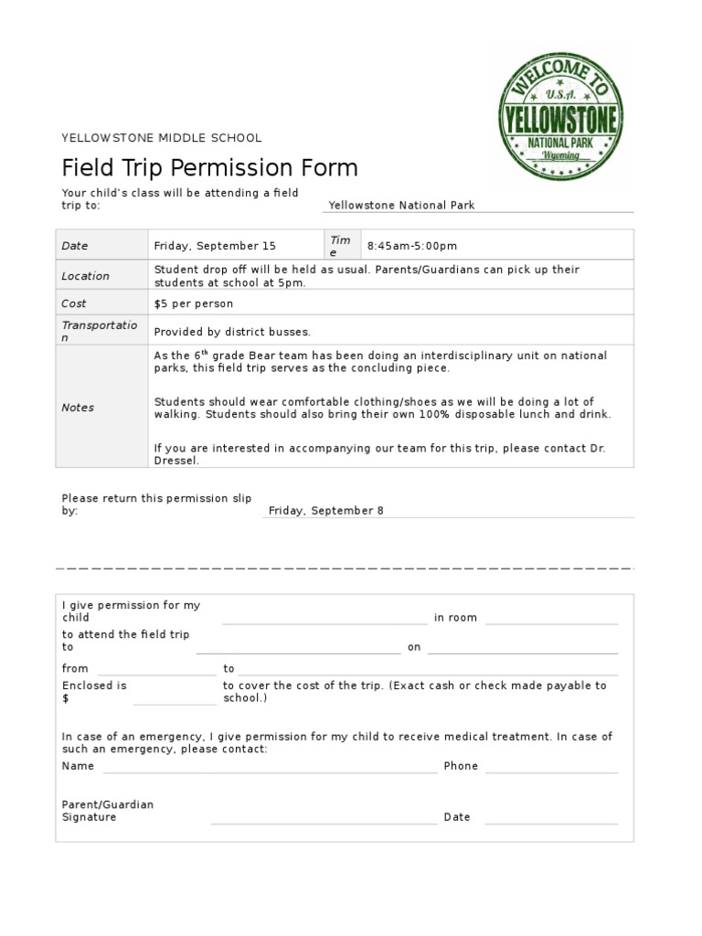 School Field Trip Permission Slip | PDF