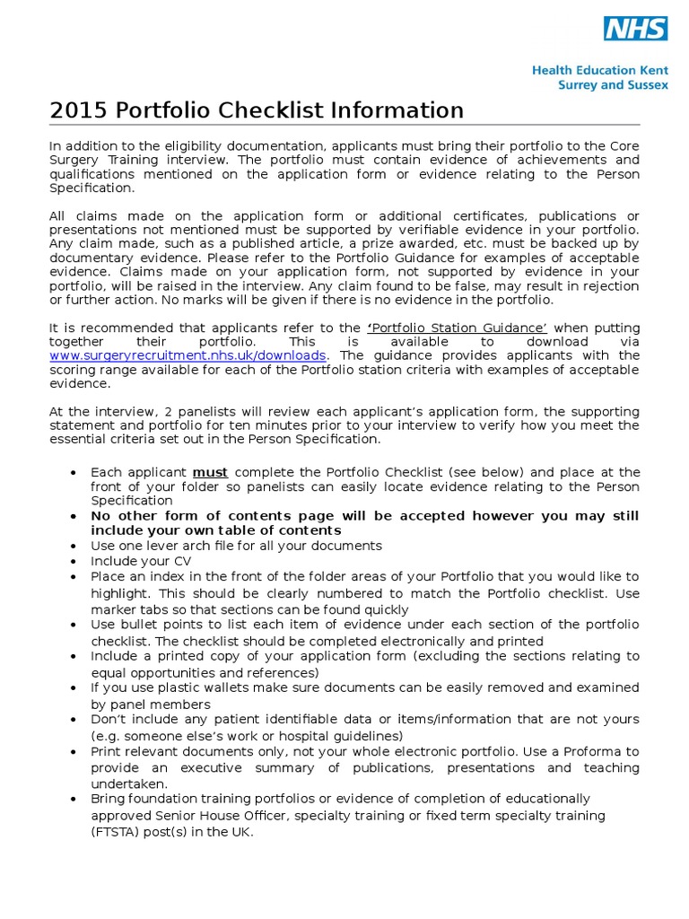 Preparing a Comprehensive Portfolio: Guidance for Core Surgery Training ...