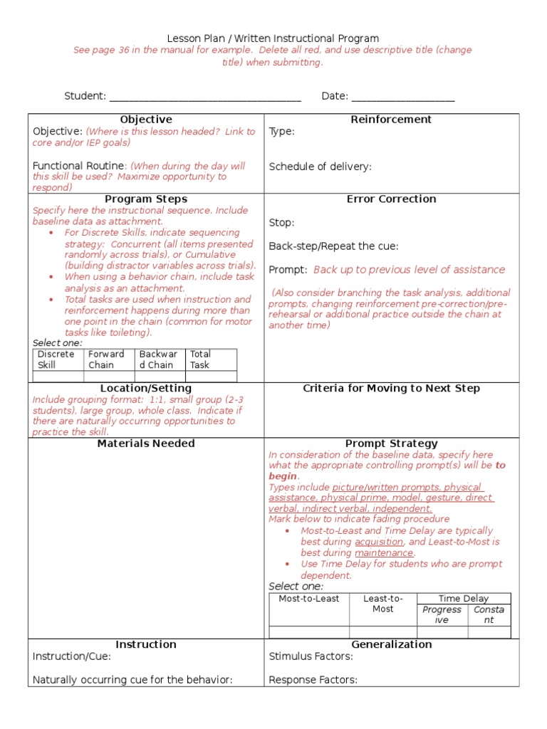 Instructional Program Template-1 1 | PDF | Reinforcement | Behavioural ...