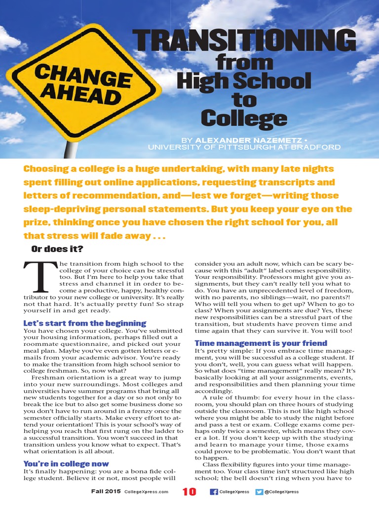 Transitioning From High School To College PDF | PDF | Student Financial ...