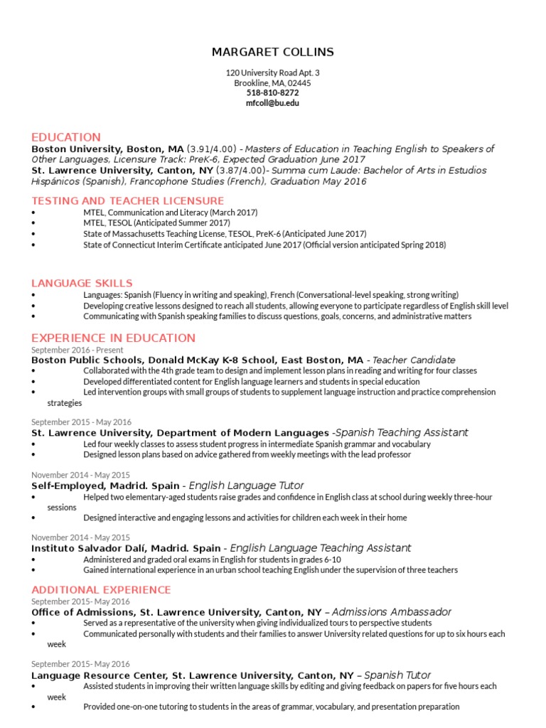 Maggie Resume | PDF | English As A Second Or Foreign Language | Quality ...