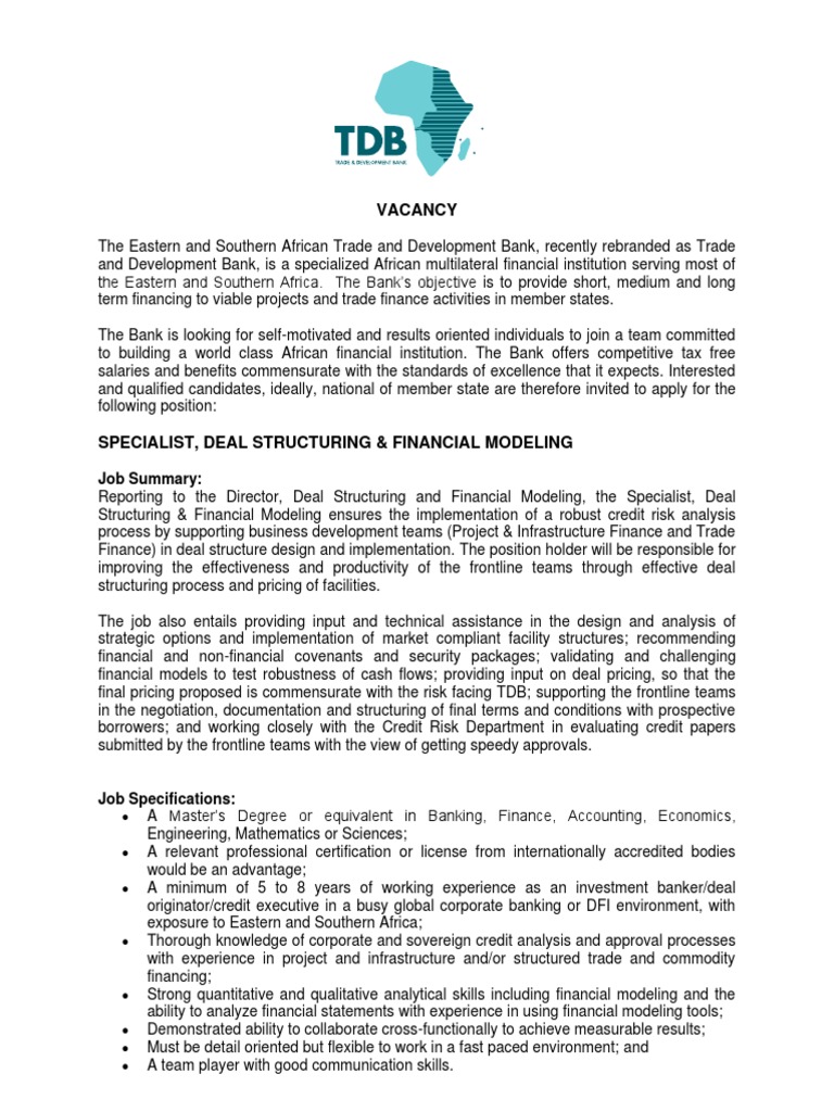 Job Advert - Specialist - Deal Structuring Financial Modeling - Final ...
