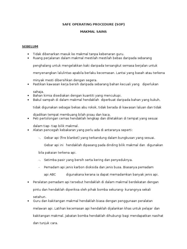 Sop Osh - Makmal Sains Teras | PDF