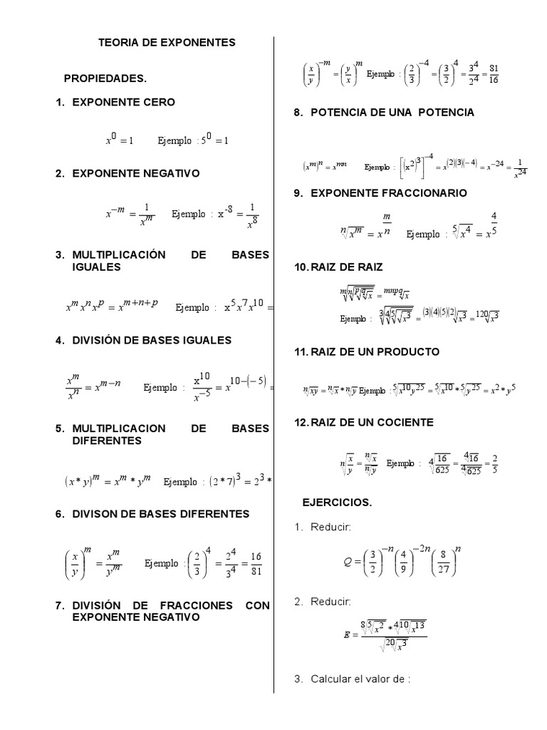 Teoria De Exponentes Pdf