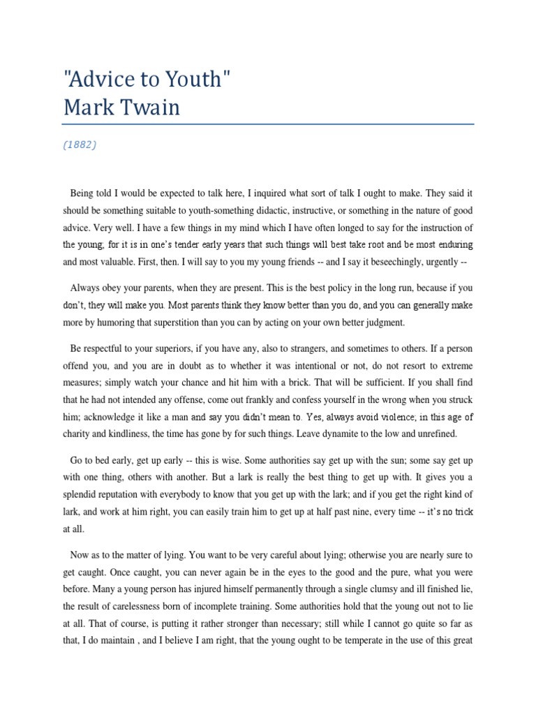Mark Twain - Advice To Youth | PDF